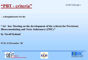 PBT criteria presentation | free to view