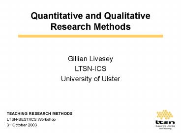 Quantitative and Qualitative Research Methods presentation | free to view