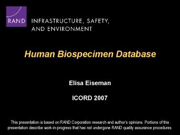 Human Biospecimen Database presentation | free to view