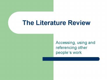 The Literature Review presentation | free to view