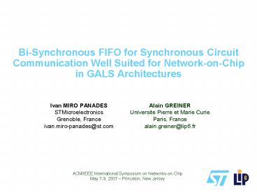 BiSynchronous FIFO for Synchronous Circuit Communication Well Suited ...