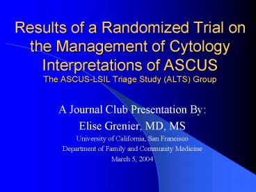 PPT – Results of a Randomized Trial on the Management of Cytology ...