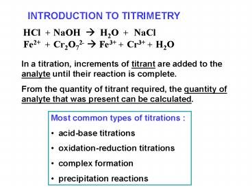 Most common types of titrations : presentation | free to view