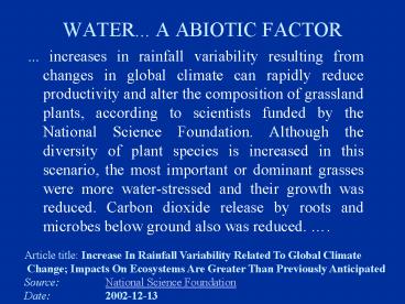 PPT – WATER''' A ABIOTIC FACTOR PowerPoint presentation | free to view ...