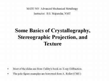 PPT – Some Basics of Crystallography, Stereographic Projection, and ...