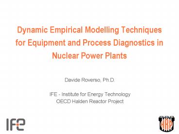 Dynamic Empirical Modelling Techniques for Equipment and Process ...