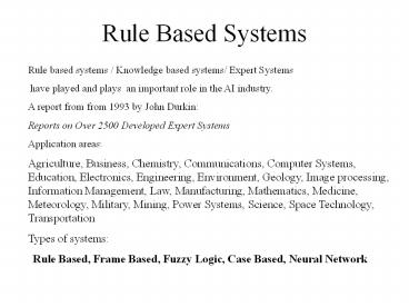 Rule Based Systems presentation | free to download