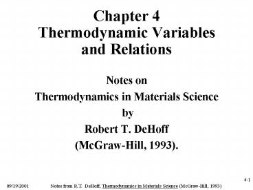 Chapter 4 Thermodynamic Variables and Relations presentation | free to view