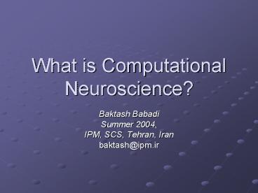 What is Computational Neuroscience presentation | free to view