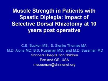 Muscle Strength in Patients with Spastic Diplegia: Impact of Selective ...