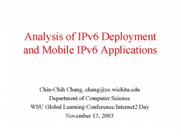 Analysis of IPv6 Deployment and Mobile IPv6 Applications presentation | free to view