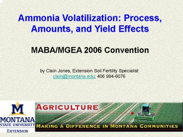 Ammonia Volatilization: Process, Amounts, and Yield Effects ...