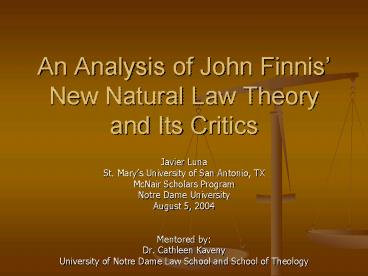 An Analysis of John Finnis New Natural Law Theory and Its Critics ...