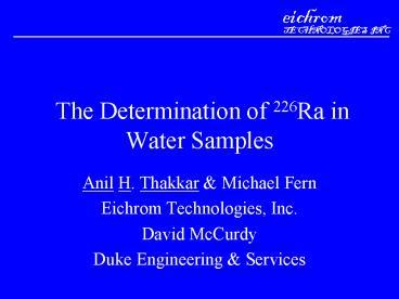 The Determination of 226Ra in Water Samples presentation | free to view