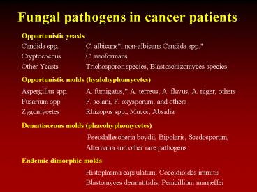 Fungal pathogens in cancer patients presentation | free to view