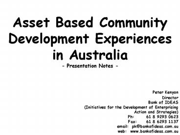 Asset Based Community Development Experiences in Australia presentation ...