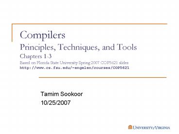 Compilers Principles, Techniques, and Tools Chapters 13 Based on ...