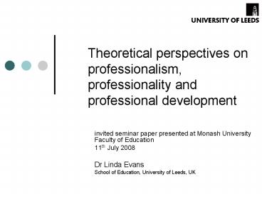 Theoretical perspectives on professionalism, professionality and ...
