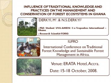 PPT – INFLUENCE OF TRADITIONAL KNOWLEDGE AND PRACTICES ON THE ...