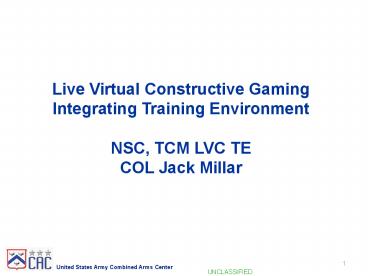 Live Virtual Constructive Gaming Integrating Training Environment NSC, TCM LVC TE COL Jack ...