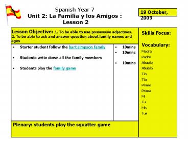 Spanish Year 7 Unit 2: La Familia y los Amigos : Lesson 2 presentation ...