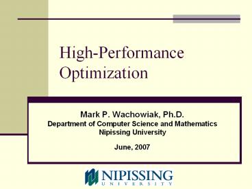 High-Performance Optimization presentation | free to view