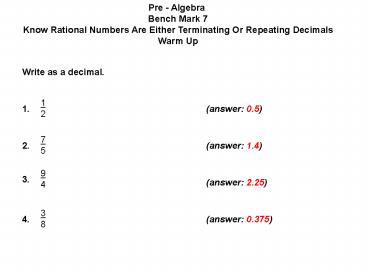 Pre Algebra presentation | free to view