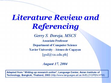 Literature Review and Referencing presentation | free to view