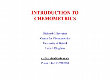 INTRODUCTION TO CHEMOMETRICS presentation | free to view