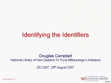 Identifying the Identifiers presentation | free to view