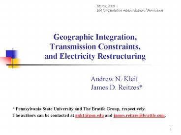 PPT – Geographic Integration, Transmission Constraints, and Electricity ...