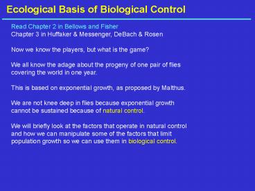Ecological Basis of Biological Control presentation | free to view