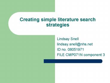PPT – Creating simple literature search strategies PowerPoint ...