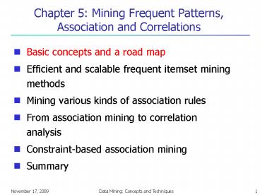 Chapter 5: Mining Frequent Patterns, Association and Correlations presentation | free to view