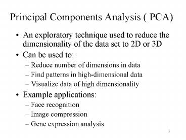 PPT – Principal Components Analysis PCA PowerPoint presentation | free ...