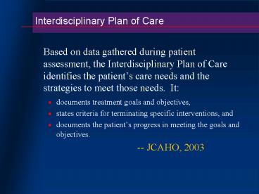 Interdisciplinary Plan of Care presentation | free to view