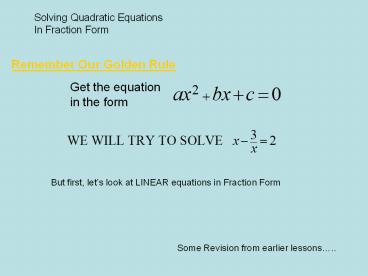 PPT – Solving Quadratic Equations PowerPoint presentation | free to ...