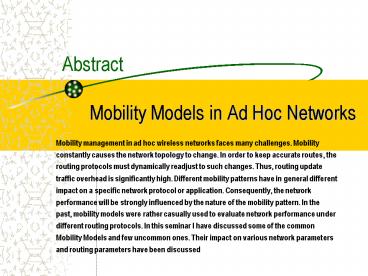 PPT – Mobility Models in Ad Hoc Networks PowerPoint presentation | free ...
