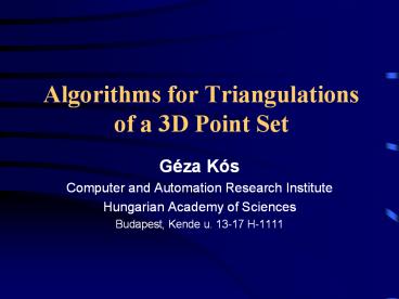PPT – Algorithms for Triangulations of a 3D Point Set PowerPoint presentation | free to download ...