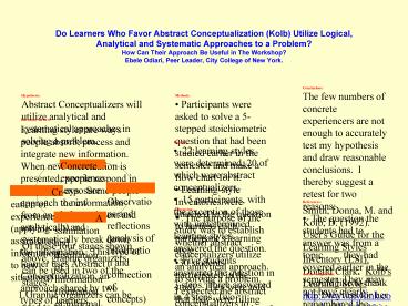 Do Learners Who Favor Abstract Conceptualization Kolb Utilize Logical ...