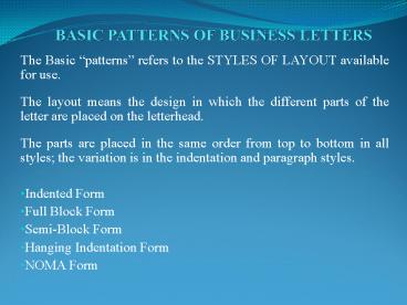 BASIC PATTERNS OF BUSINESS LETTERS presentation | free to view