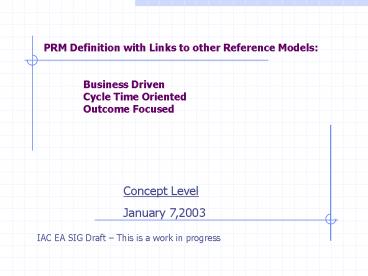 PRM Definition with Links to other Reference Models: Business Driven ...