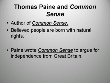 Thomas Paine and Common Sense presentation | free to view