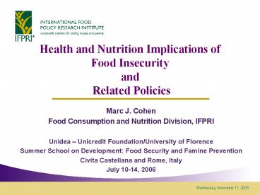 Health and Nutrition Implications of Food Insecurity and Related ...