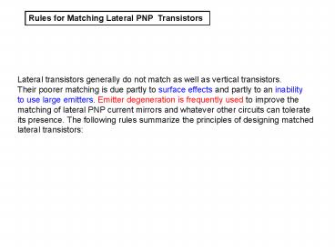 PPT – Rules for Matching Lateral PNP Transistors PowerPoint ...