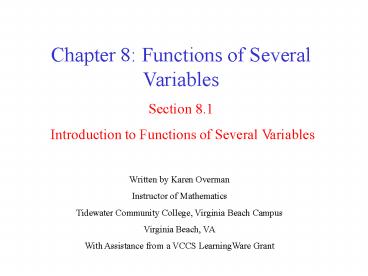Chapter 8: Functions of Several Variables presentation | free to view