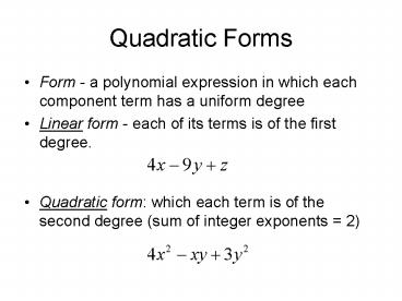 Quadratic Forms presentation | free to view