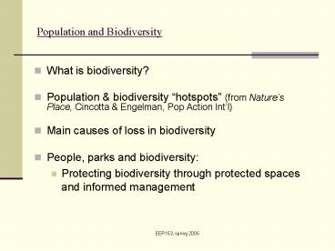 Population and Biodiversity presentation | free to view