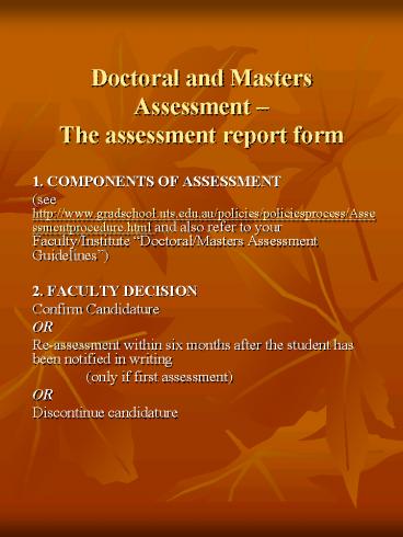 Doctoral and Masters Assessment The assessment report form presentation ...