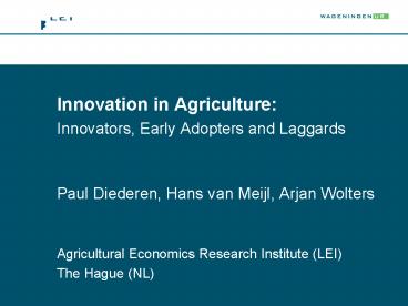 Innovation in Agriculture: presentation | free to view